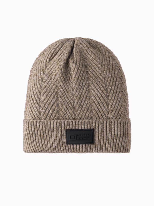 OMBRE MEN'S KNITTED SWEATER-WEAVE CAP WITH PATCH - ASH