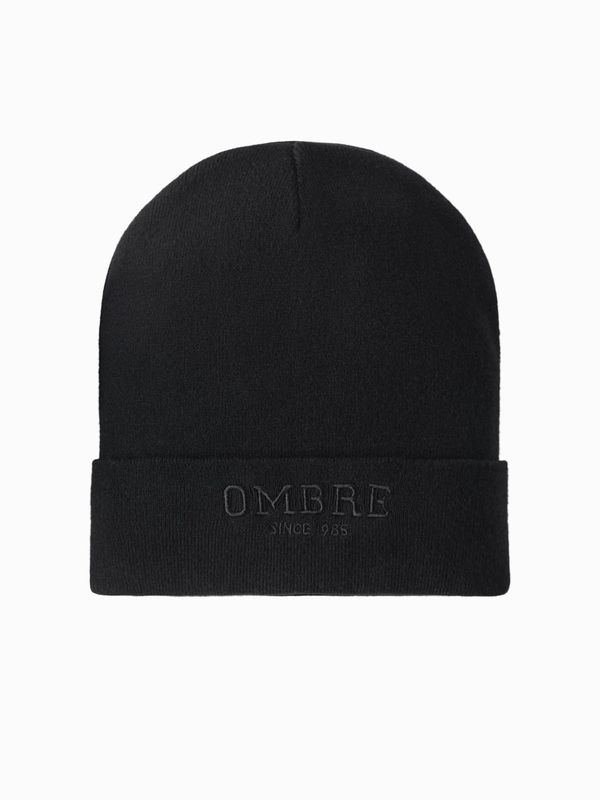 OMBRE MEN'S KNITTED BEANIE HAT WITH EMBROIDERED INSCRIPTION - BLACK