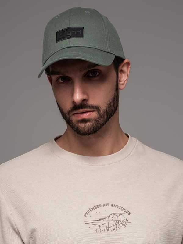 OMBRE MEN'S BASEBALL CAP WITH VISOR AND RECTANGULAR PATCH - KHAKI