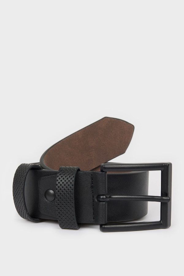 DEFACTO MEN'S RECTANGULAR BUCKLE FAUX LEATHER CASUAL BELT