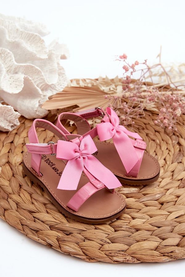 FR1 PINK JORATIA CHILDREN'S PATENT SANDALS WITH BOW ON VELCRO