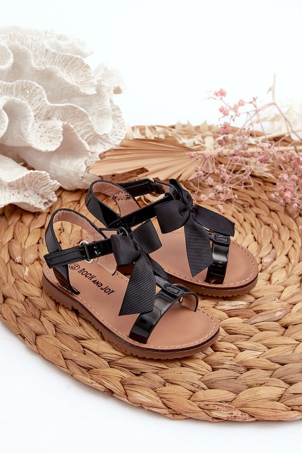 FR1 BLACK PATENT CHILDREN'S SANDALS WITH BOW ON VELCRO JORATIA