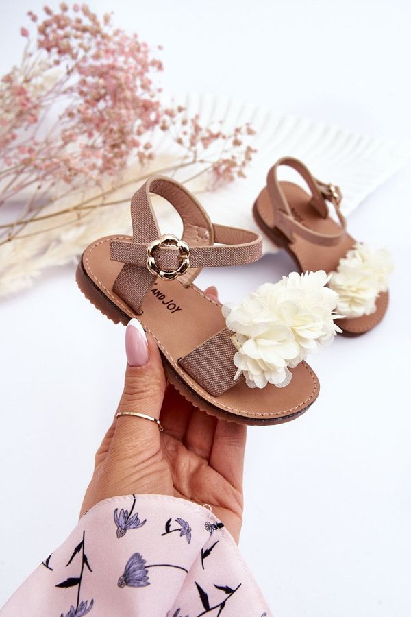 FR1 FASHIONABLE CHILDREN'S SANDALS WITH FLOWERS BEIGE-GOLD POLY