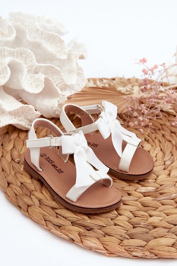 FR1 WHITE KIDS' PATENT SANDALS WITH BOW AND VELCRO STRAP JORATIA