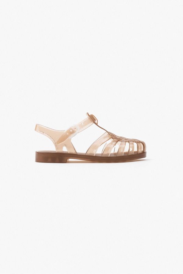 NİŞANTAŞI SHOES ANDERLINE JR. EARTH COLOR TRANSPARENT GLITTERED MATTE BELT DETAIL CHILDREN'S SANDALS