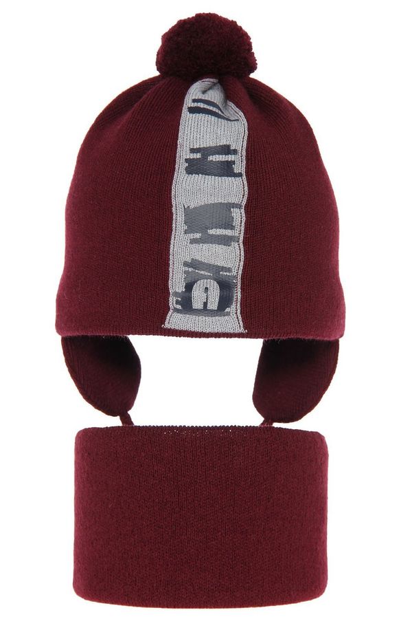 AGBO BOY'S SPRING/ AUTUMN SET: HAT AND TUBE SCARF BURGUND SAPER WITH POMPOM