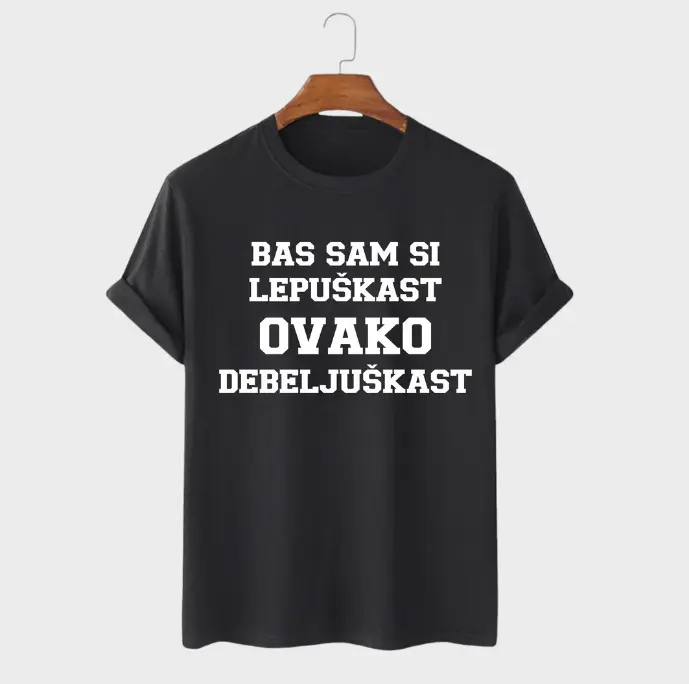 MAFIMI Muška majica Bas sam si lepuškast ovako debeljuškast, Crna