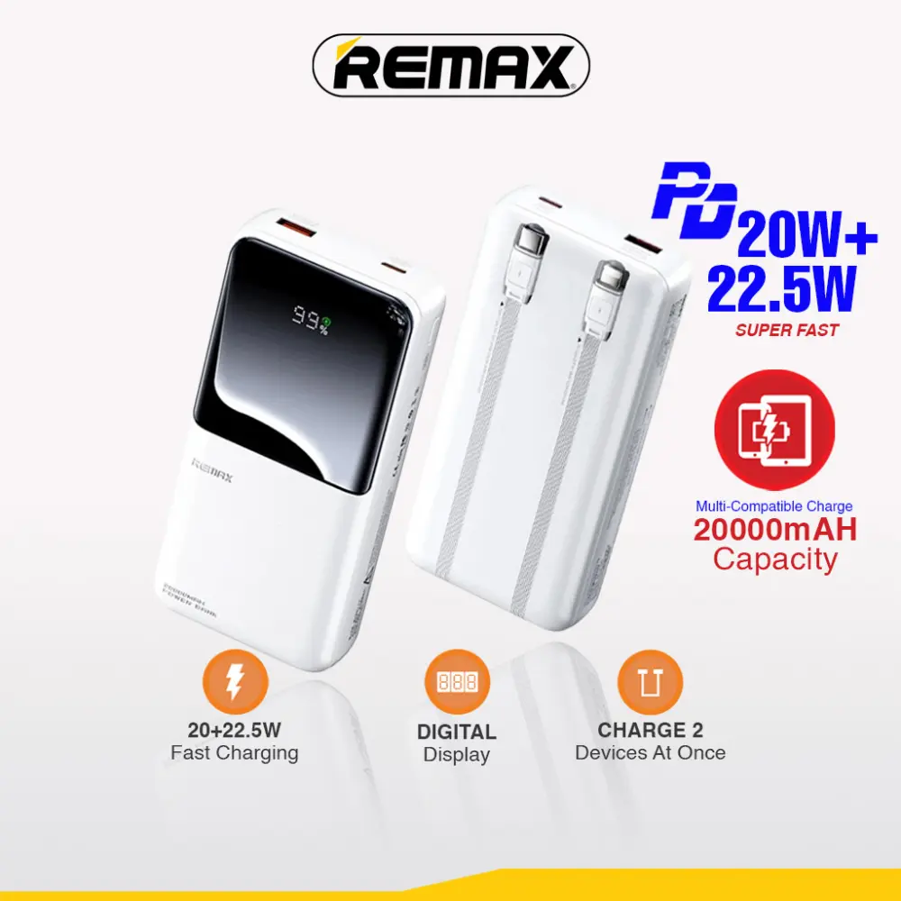 Power Bank with 2 Fast Charging Cables REMAX Cynlle Series RPP-680 PD 20W+QC 22.5W 20000mAh , Bela