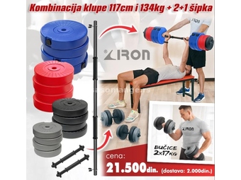 Tegovi i klupa 117cm / tegovi 134kg tegovi i 2+1 šipka