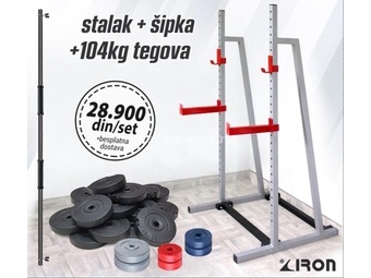 Tegovi i Stalak / Stalak za tegove šipka i 104kg tegova