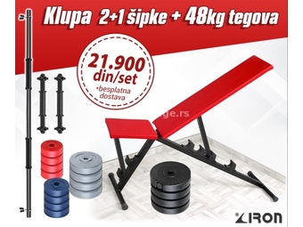 Tegovi i klupa / Univerzalna klupa 2+1 šipke + 48kg tegova