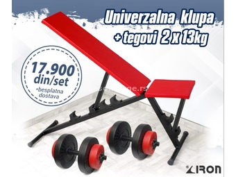 Tegovi i klupa/ Univerzalna klupa 2 male šipke + 26kg tegova