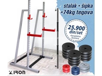 Tegovi i Stalak / Stalak za tegove šipka i 74kg tegova