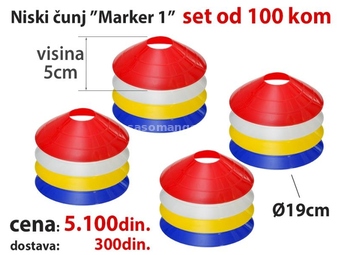 Niski plastični čunjevi - kapice /markeri - kape/set 100 kom