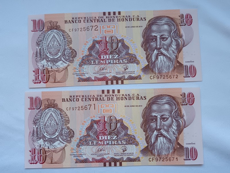 Honduras 10 lempira,2019 god.UNC,vezani broj