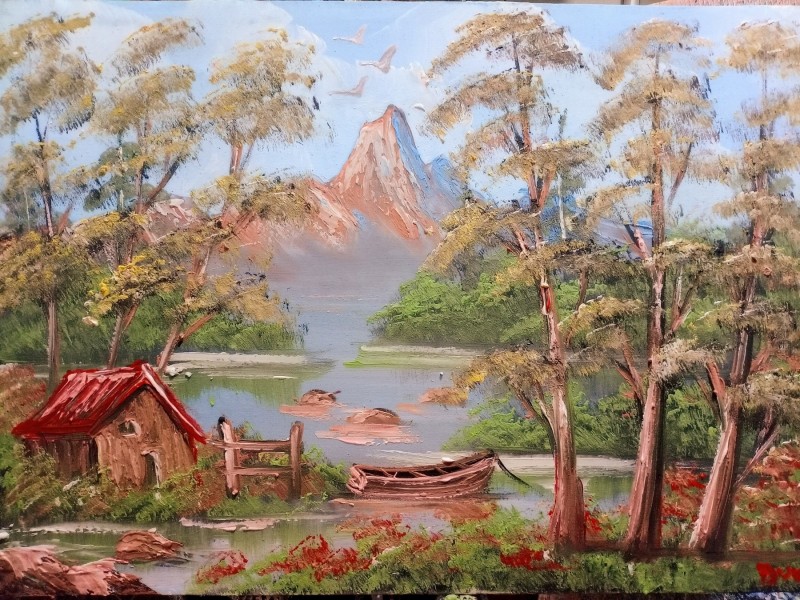 Magicni pejzaž 70x50cm ulje naš platnu