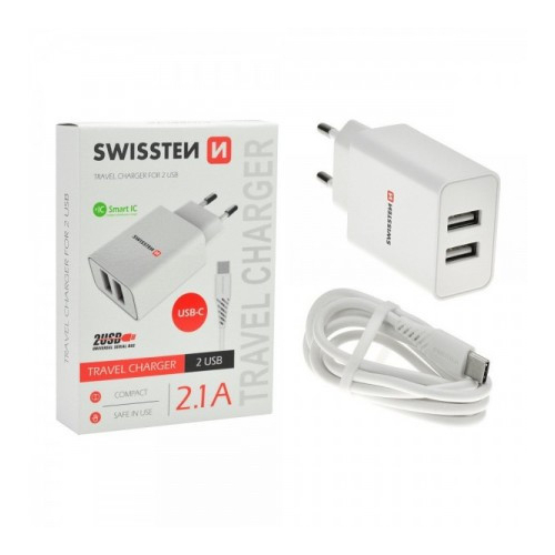 Swissten kucni punjac 2.1A 2xUsb Type-C (Bela)