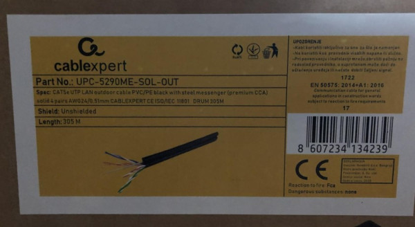 UPC-5290ME-SOL-OUT Gembird, UTP cat.5E Outdoor+SAJLA, solid 24AWG, PREMIUM CCA kotur pun presek 305m