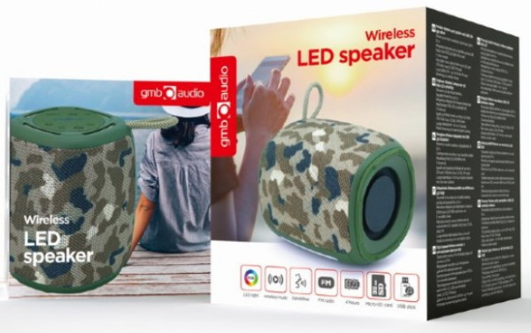 SPK-BT-LED-03-CM Gembird Portable RGB LED Bluetooth speaker 5W, BT, FM, TF, USB, Handsfree, camo