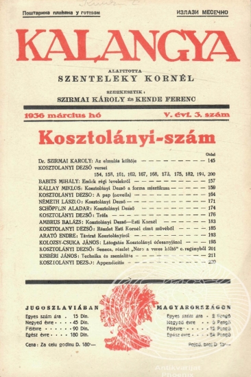 Kalangya: Kosztolányi-szám (reprint kiadás)