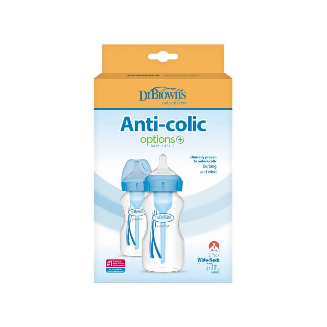 Dr Brown's Flašica Plastična Options+ Anti-Colic Wide-Neck PLAVA 2 Flašice 2x270 mL