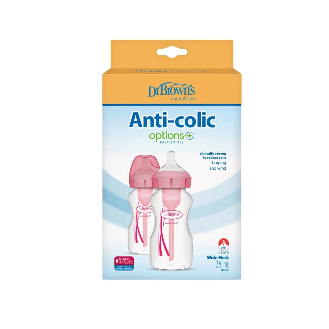 Dr Brown's Flašica Plastična Options+ Anti-Colic Wide-Neck ROZE 2 Flašice 2x270 mL