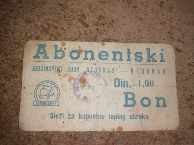 Abonentski bon Jugoinspekt oour