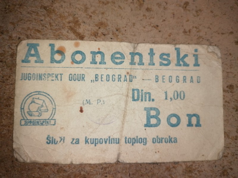 Abonentski bon Jugoinspekt oour