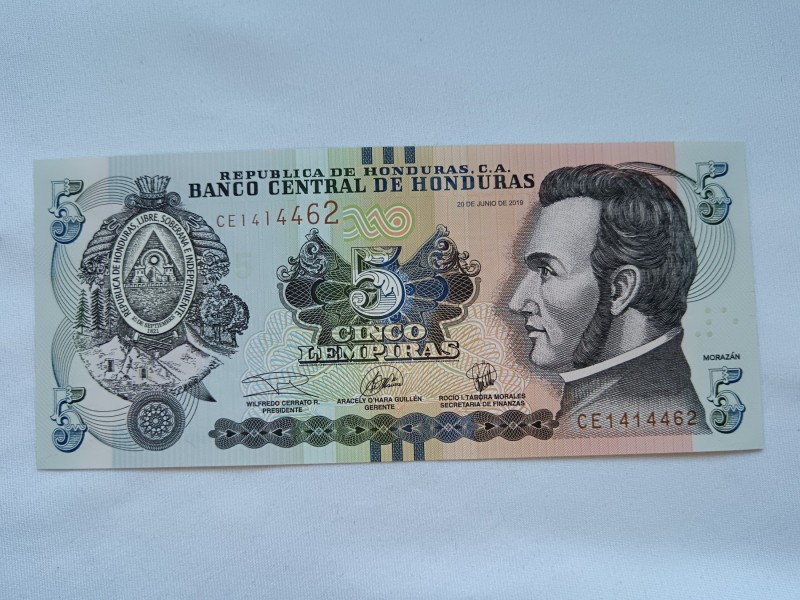 Honduras 5 lempira,2019 god.UNC,lep nroj