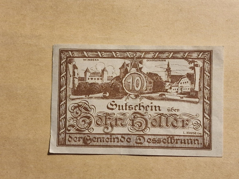 Austrija 10 Helera 1920 Desselbrunn Retka