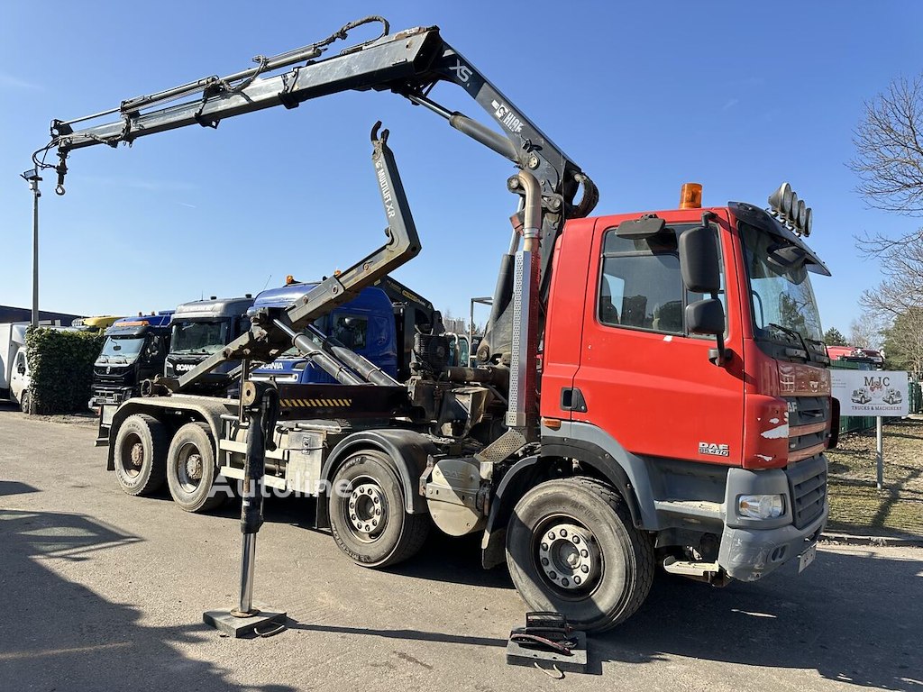 DAF CF 85.410 8x4 HOOKLIFT + CRANE HIAB 244 EP-3 HIDUO - Radio - Rot kamion rol kiper