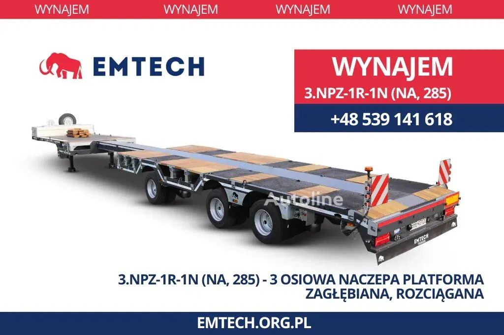 Emtech Naczepa 3.NPZ-1R-1N (NA, 285) - wynajem krótko/długoterminowy poluprikolica platforma