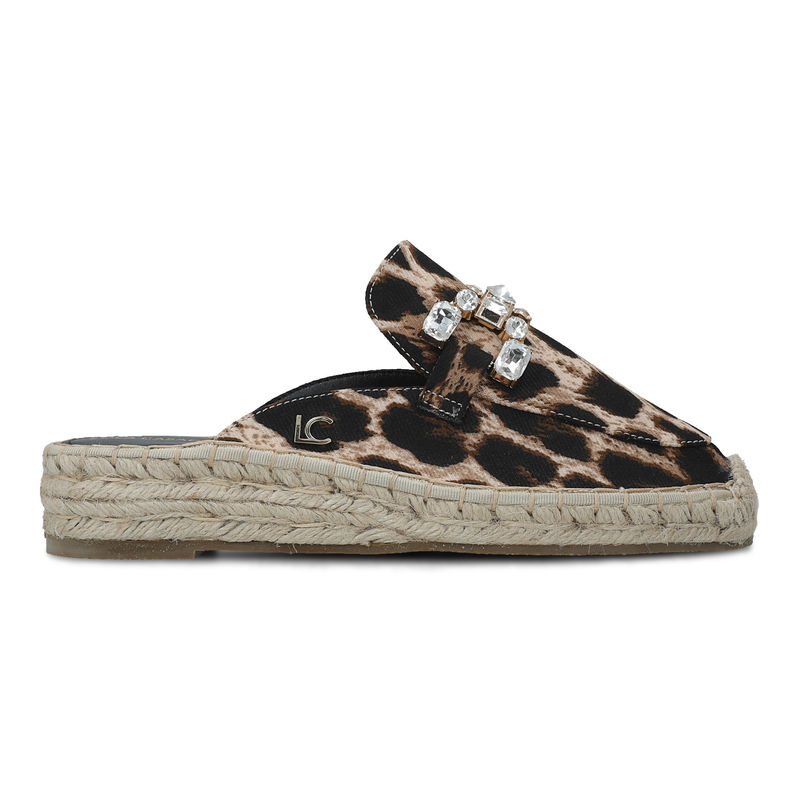 Ženske sandale Lola Flat Animal Print Espadrilles With Rhinestone Detail