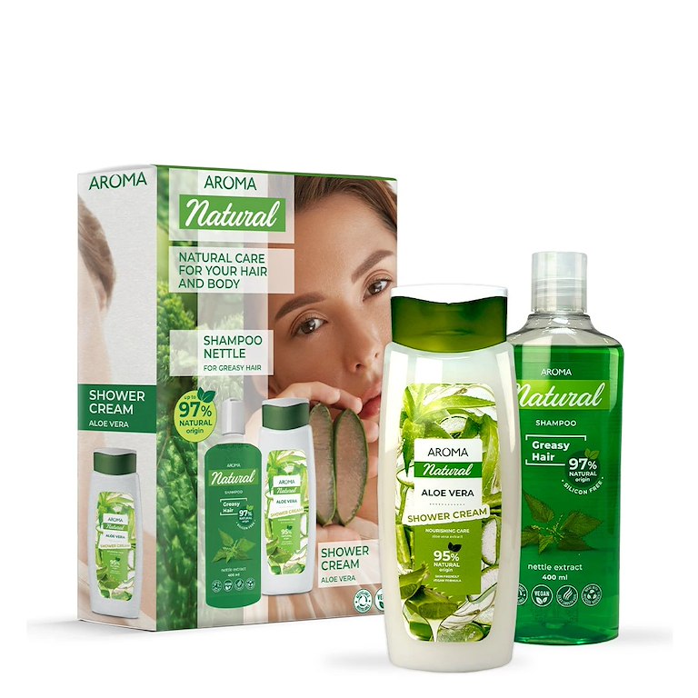 AROMA NATURAL SET (ŠAMPON 400ML + GEL ZA TUŠIRANJE 400ML) SA ALOE VEROM