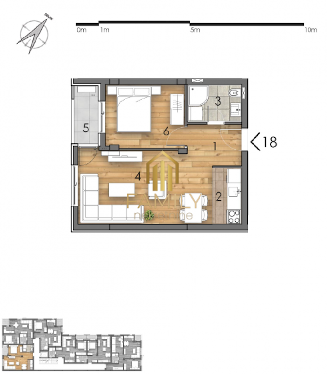 2. 0 soban stan na Telepu, u izgradnji, 3 sprat, 42m2