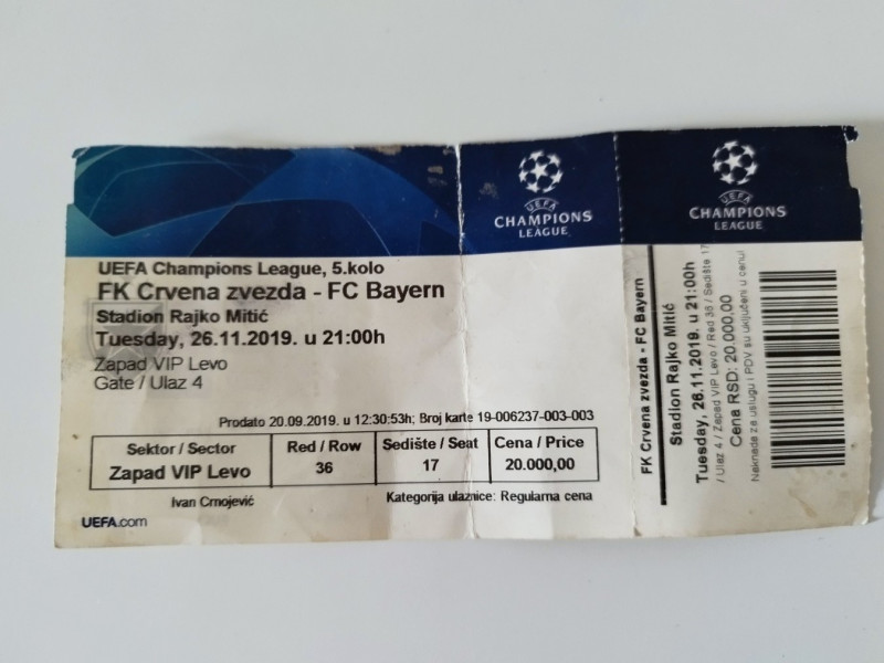 FK Crvena zvezda - Bajern 2019 godina Champions league