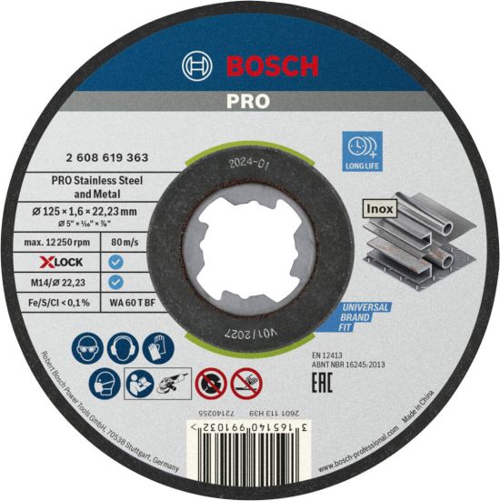 Bosch PRO Stainless Steel and Metal X-LOCK rezna ploča 125x1.6 mm WA 60 T BF ravna (2608619363)