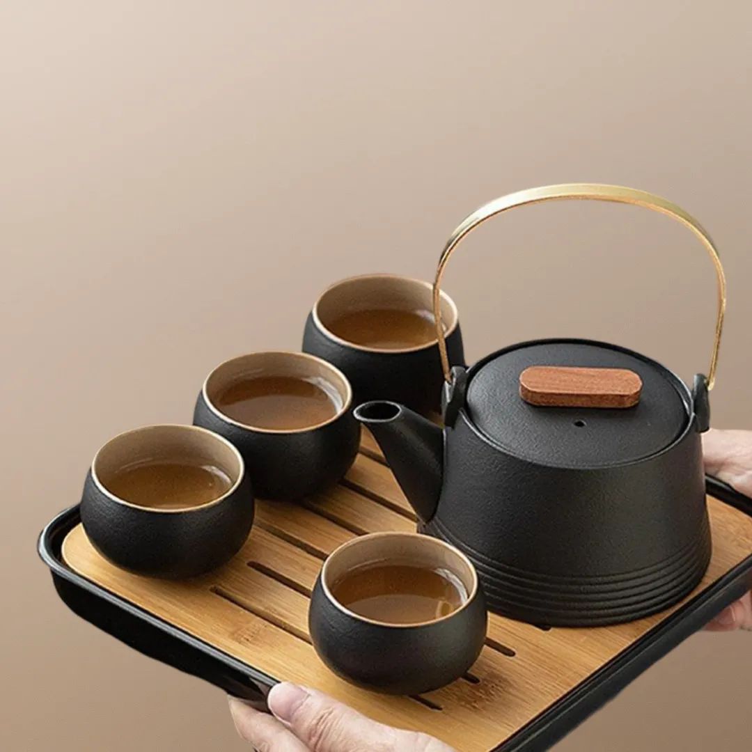 [Winter SALE][SALE]"Kyoto" - Japanese Style Black Pottery Tea Set