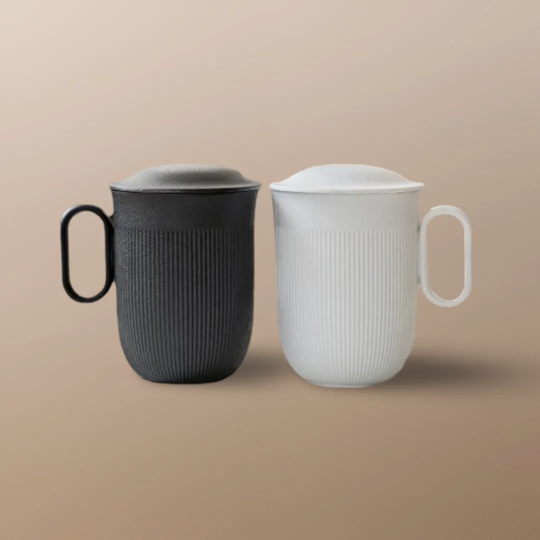 [Winter SALE]"B&W" - Minimalism Handmade Portable Black Ceramic Tea Mug With Infuser