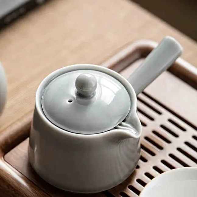 [Winter SALE][SALE]“Originless” Ice-gray Glaze Ceramic Teapot With Side Handle