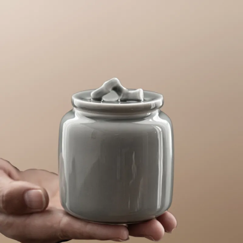 [Winter SALE][SALE]"Quiet Bamboo" Handmade Ice-gray Glaze Ceramic Tea Canister