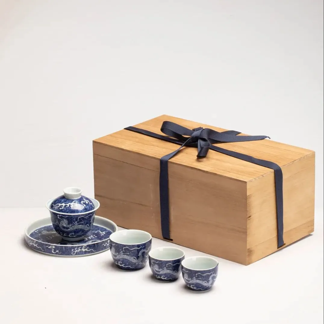 [Winter SALE]“Auspicious Dragon" Dual-Pattern Blue-and-White Tea Set