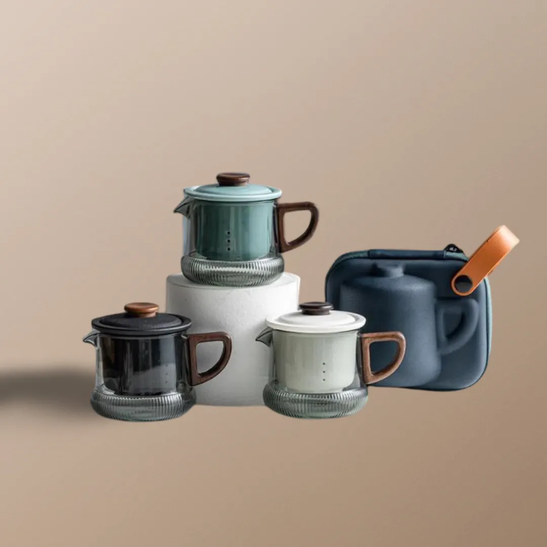 [Winter SALE]"Reunion" - Handmade Portable Tea Set with Case for Three