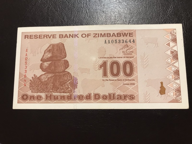 ZIMBABVE 100 DOLARA.2009. UNC.