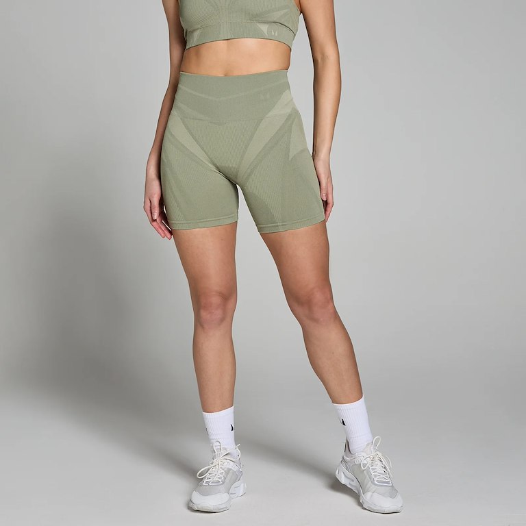 MP Women's Tempo Ultra Geometric Seamless Booty Shorts − kratki i tesni ženski šorts − sivobež