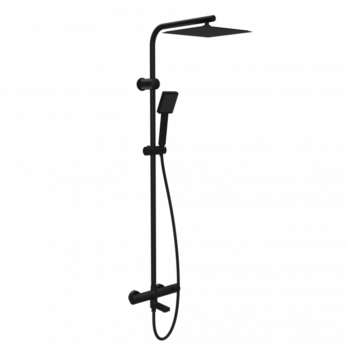 Baterija i usponski tuš sa izlivom COPEN NOOK mat crni četvrtasti set