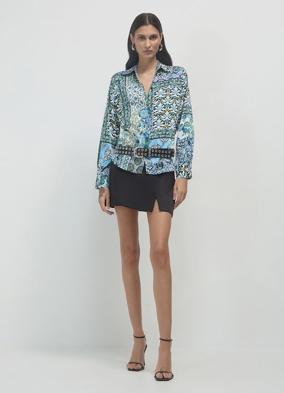 Patchwork patterned satin-like shirt Vojnička svetlozelena