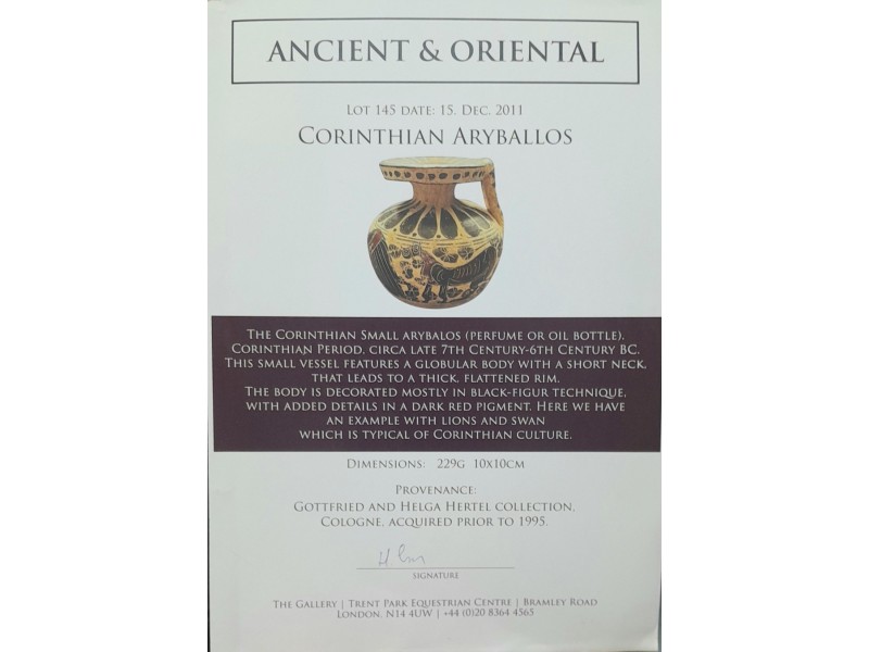 Certified Corinthian Aryballos - 600bc to 700bc