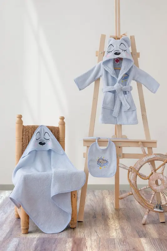 DEKOR DOM Bademantil set za bebe CB Bear, Plavi