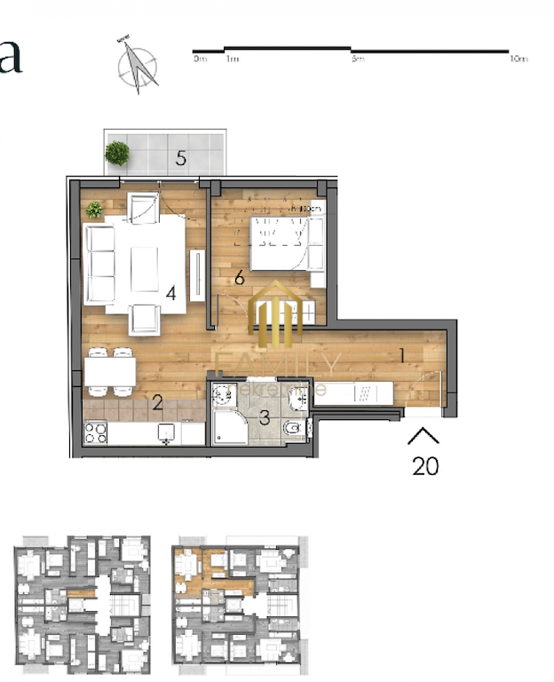 2. 0 soban stan na 5. spratu, novogradnja, Detelinara, 48. 08m2